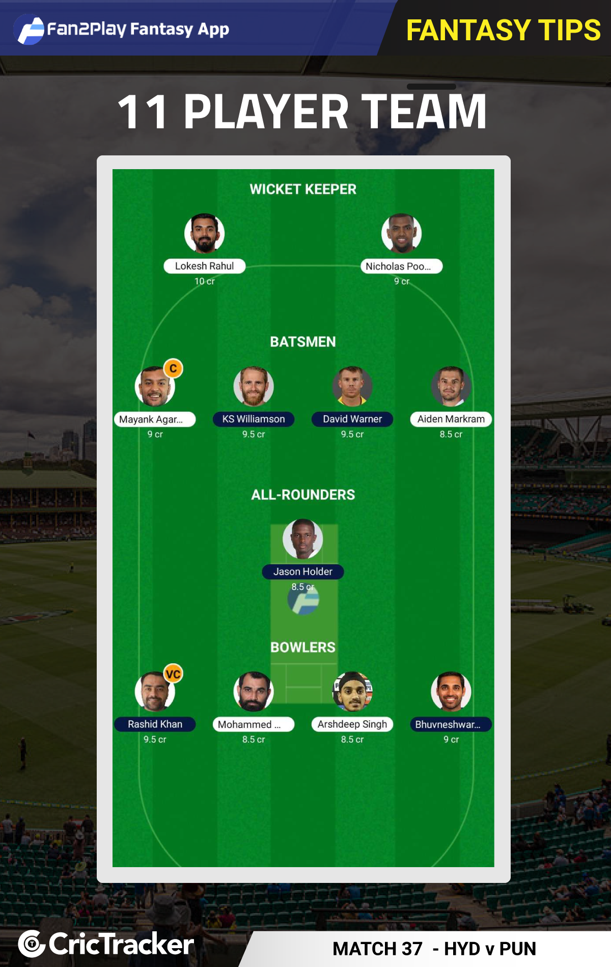 Indian T20 League 2021: Match 37 HYD vs PUN – Fan2Play Fantasy Cricket ...